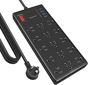 Surge Protector Power Bar 10 ft cord-15 Widely Spaced Outlets and 4 USB ...