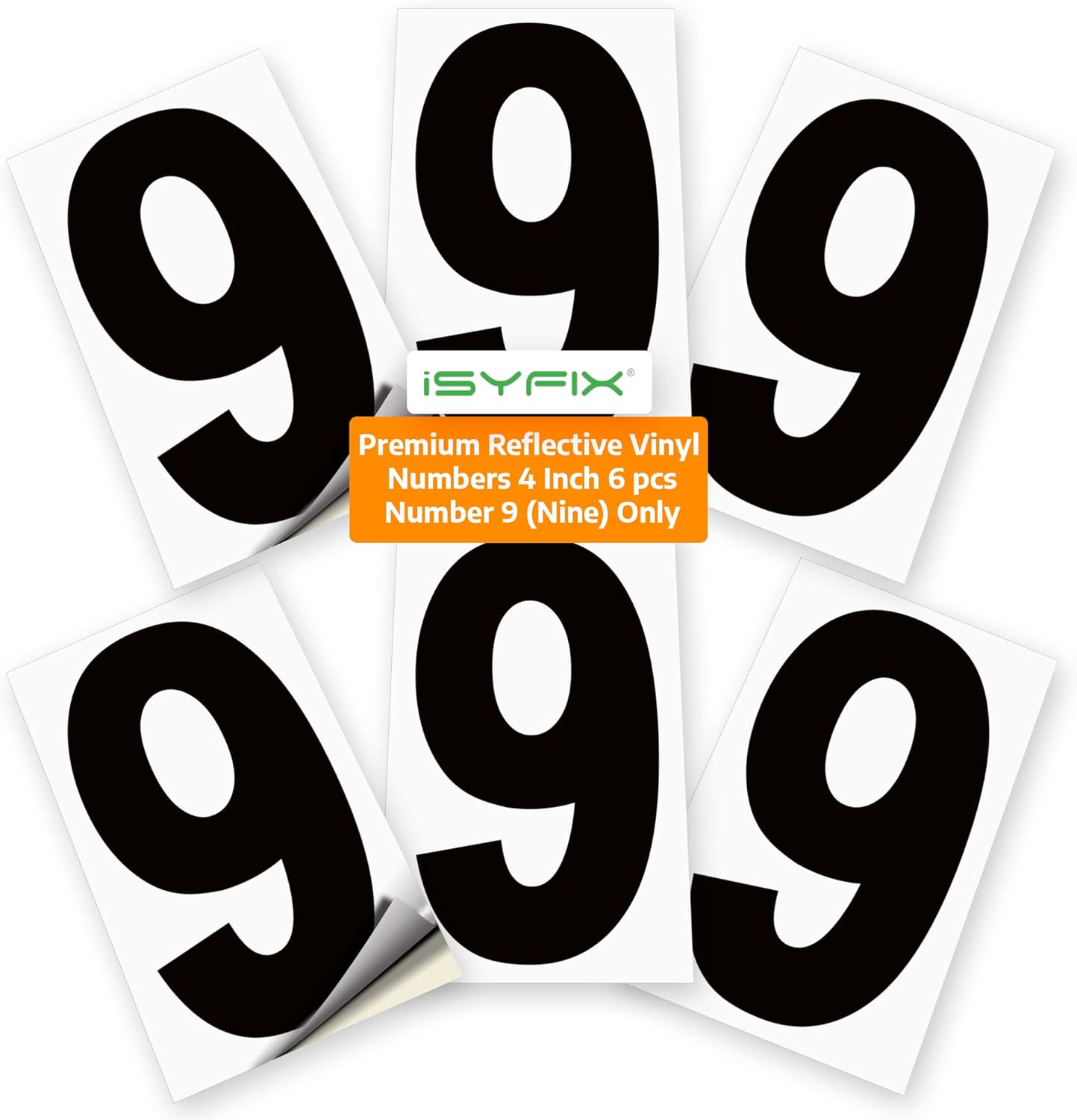 Amazon.com: iSYFIX Black Vinyl Number 9 (Nine) Stickers - 6 Pack 4 inch ...