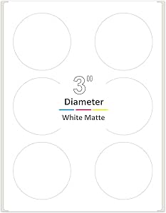 PACKZON 3 Inch Round Labels for Laser & Inkjet Printers, White Matte ...