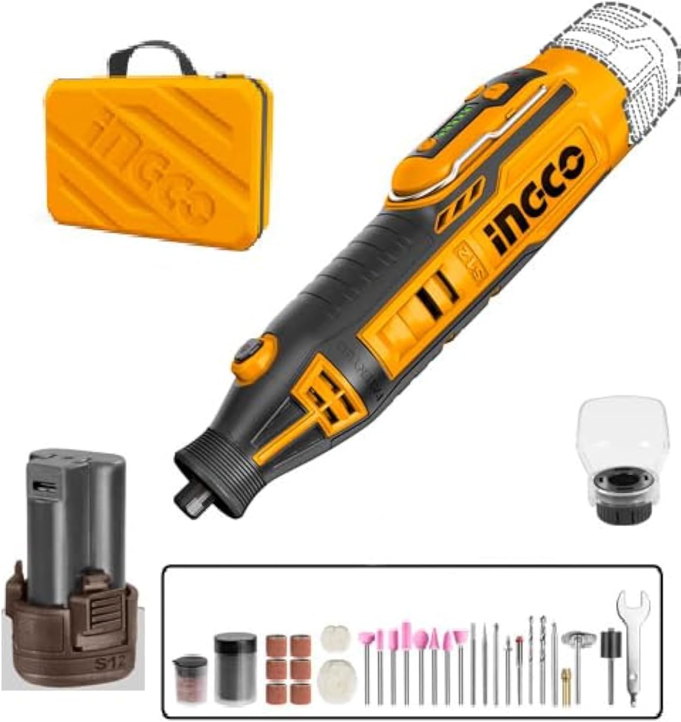 INGCO 12V Cordless Rotary Tool, With 100pcs Accessories, Mini Drill ...