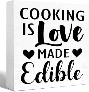 Amazon.com: Kitchen Wood Box Signs,Cooking is Love Made Edible Kitchen ...
