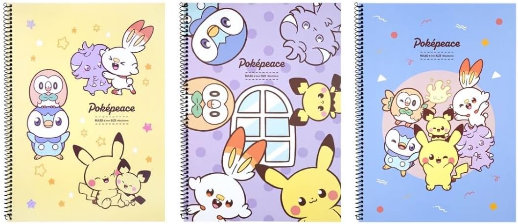 Amazon.com : Pikachu 8.5mm Ruled Spiral Notebook, 7.4 x 10.4 Inches, 3 ...