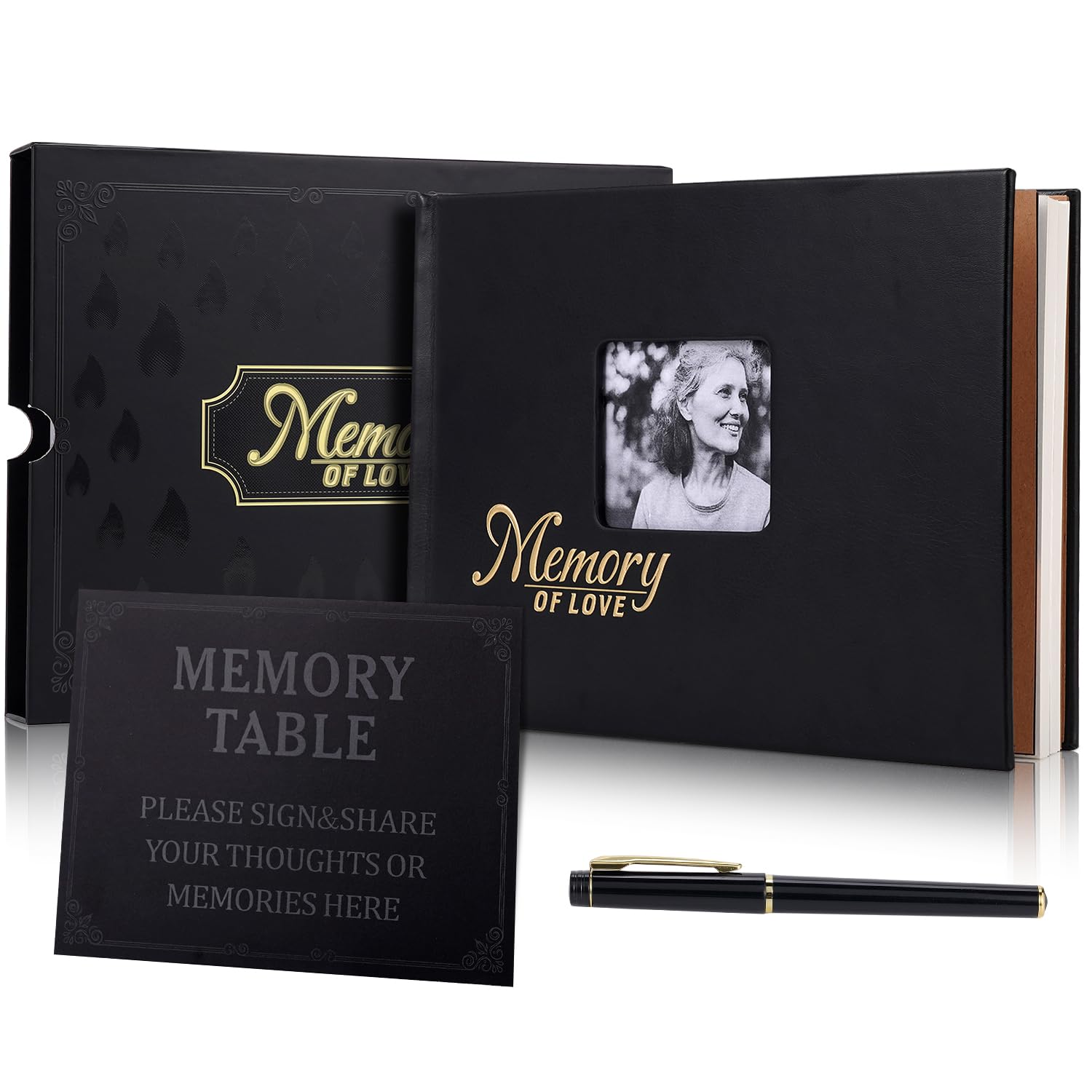 Condolence Book for Funeral, Leather Hardcover Funeral Guest Book with ...