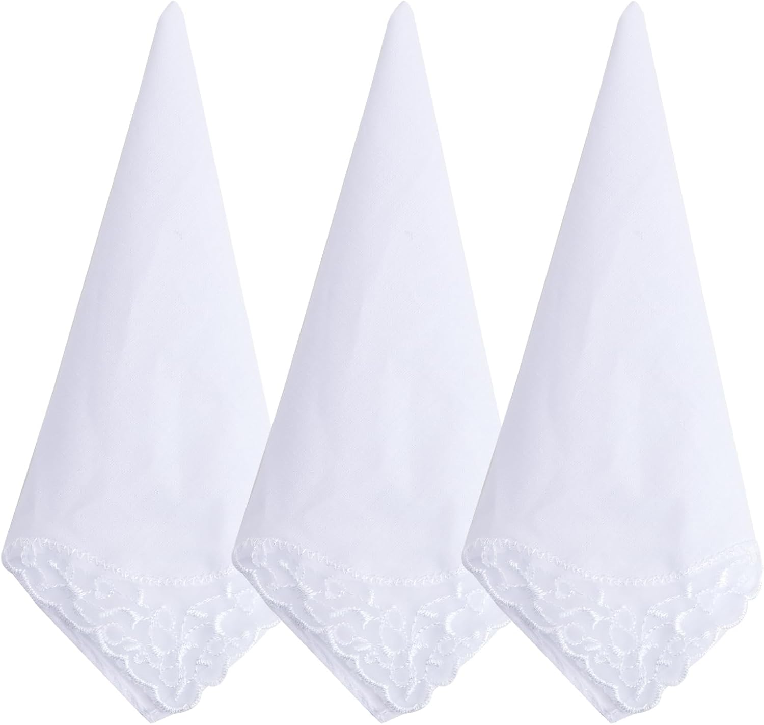 3 Pcs White Soft Cotton Ladies Handkerchiefs for women, Elegant ...