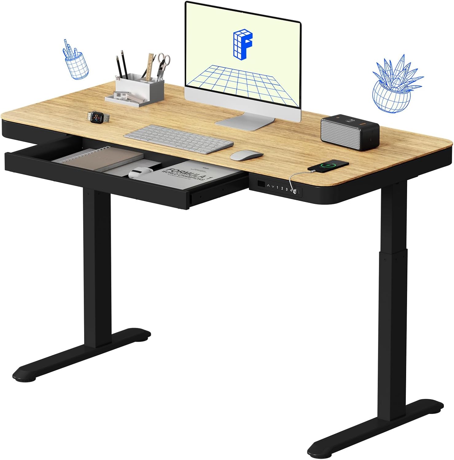 FLEXISPOT Escritorio eléctrico de pie ajustable en altura con cajón de 48 x 24 pulgadas ...