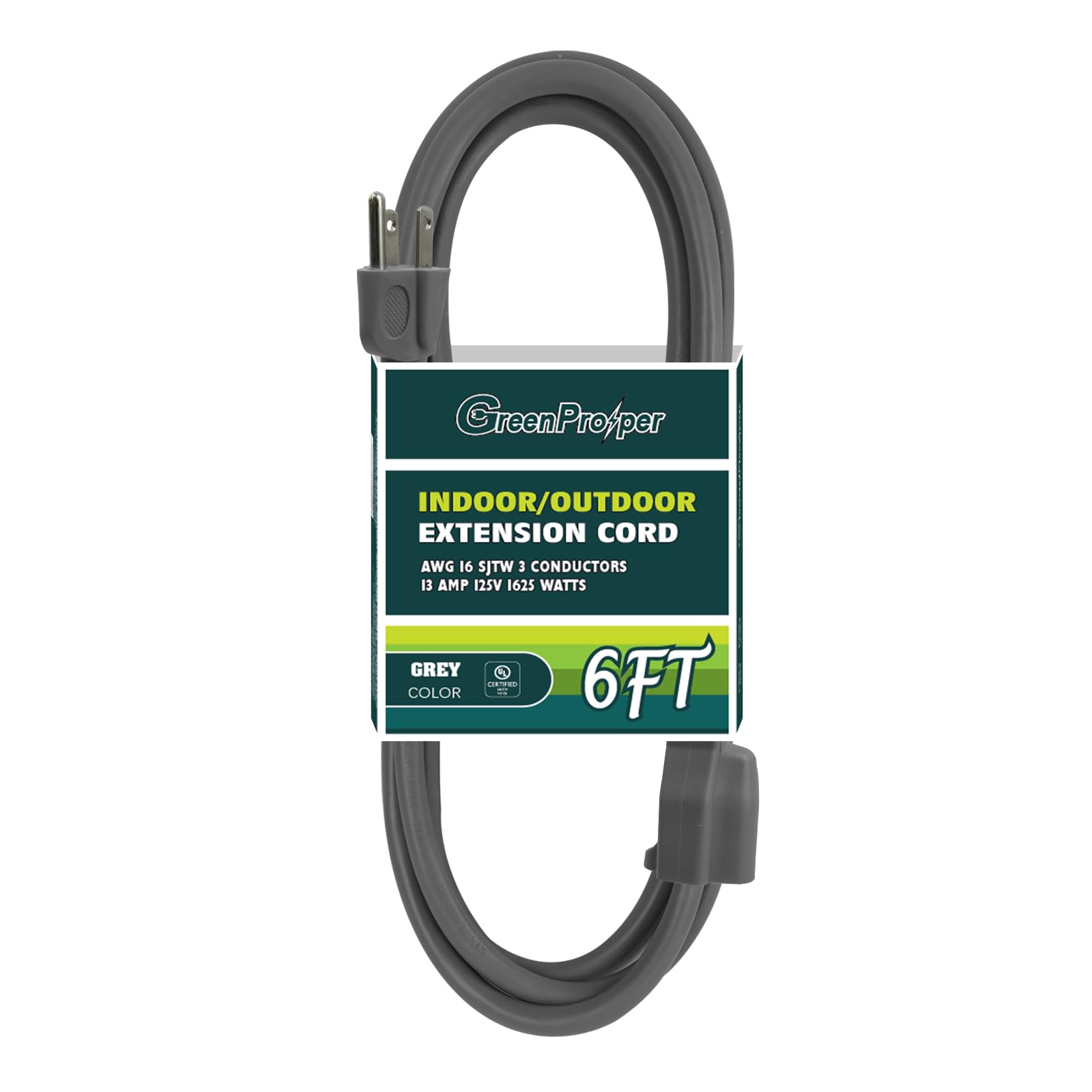 Amazon.com: GreenProsper 6 Ft Indoor Outdoor Grey Extension Cord, 16 ...