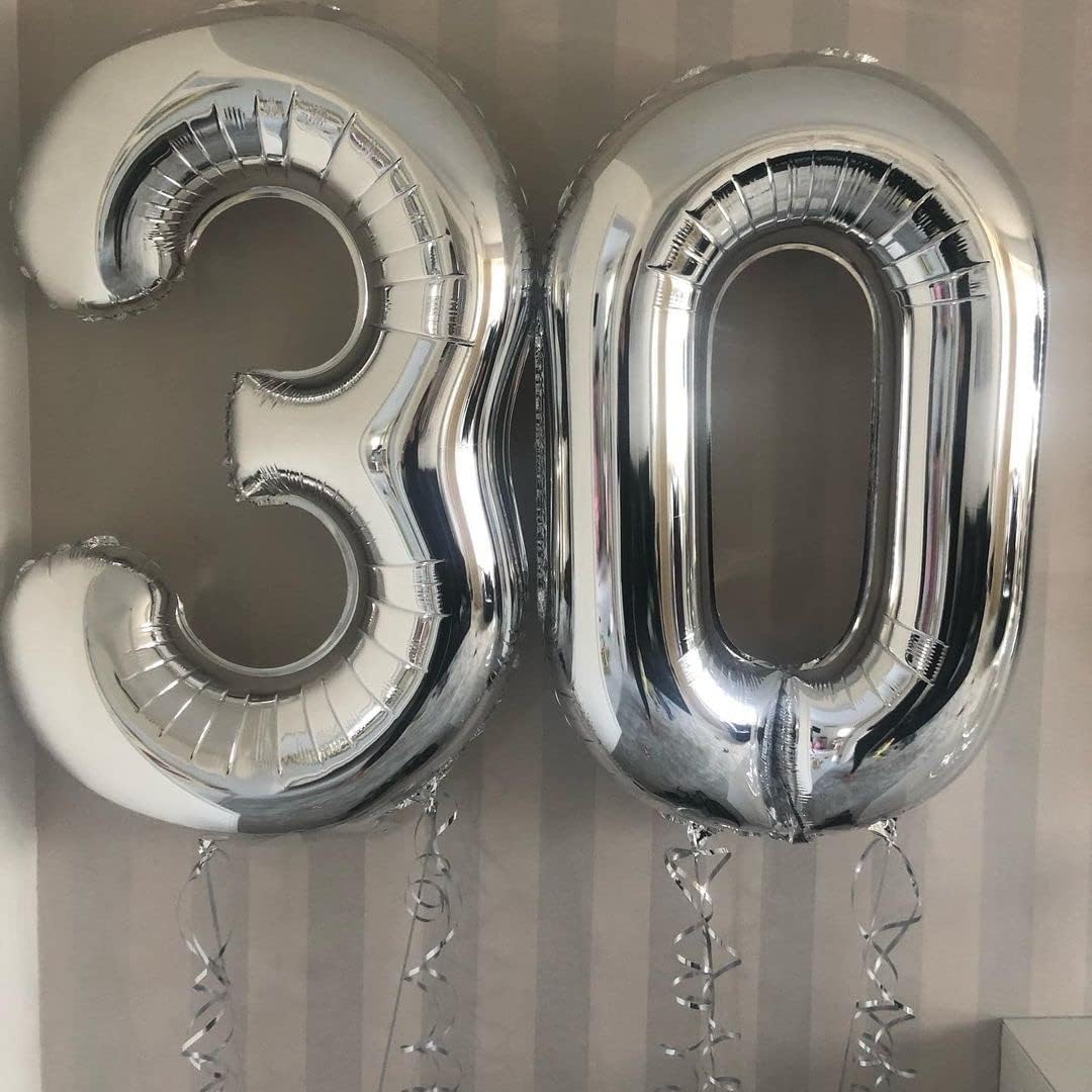 Globos plateados con el número 30, globos de aluminio Mylar de 40 ...