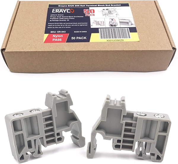 Erayco E/UK DIN Rail Terminal Blocks End Stopper Bracket Grey, Terminal Block Connector (Pack of ...