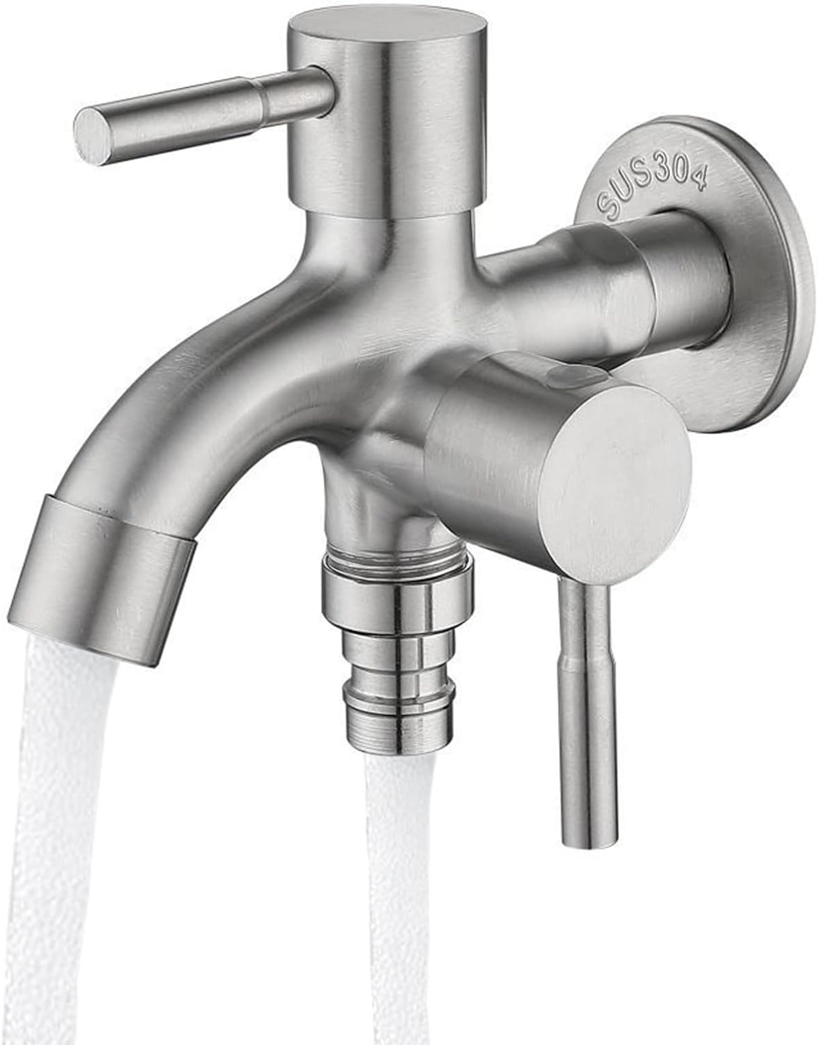 QmjdDymx Double Outlet Garden Tap, 1/2" 304 Stainless Steel 'T' Shape ...