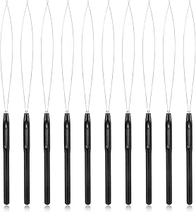 10 Pieces Hair Extension Loop Needle Threader Pulling Hook Tool and ...