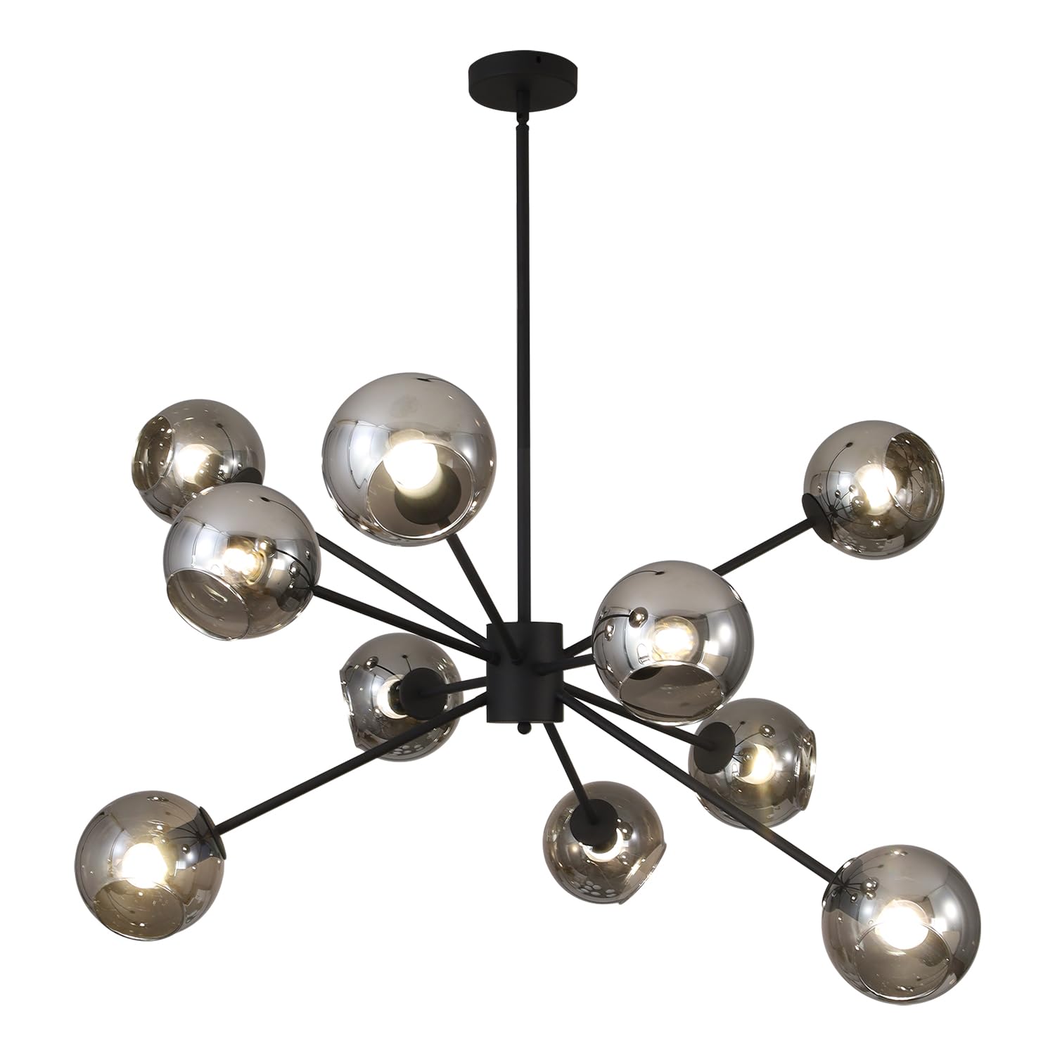 BOKT 10 Lights Black Sputnik Chandelier Adjustable Modern Large Globe ...