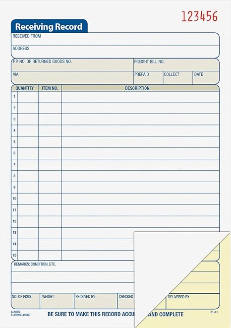 Amazon.com : Adams DC5089 Receiving Record Book,Carbonless,2-Part,5-9/ ...