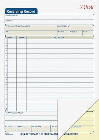 Amazon.com : Adams DC5089 Receiving Record Book,Carbonless,2-Part,5-9/ ...