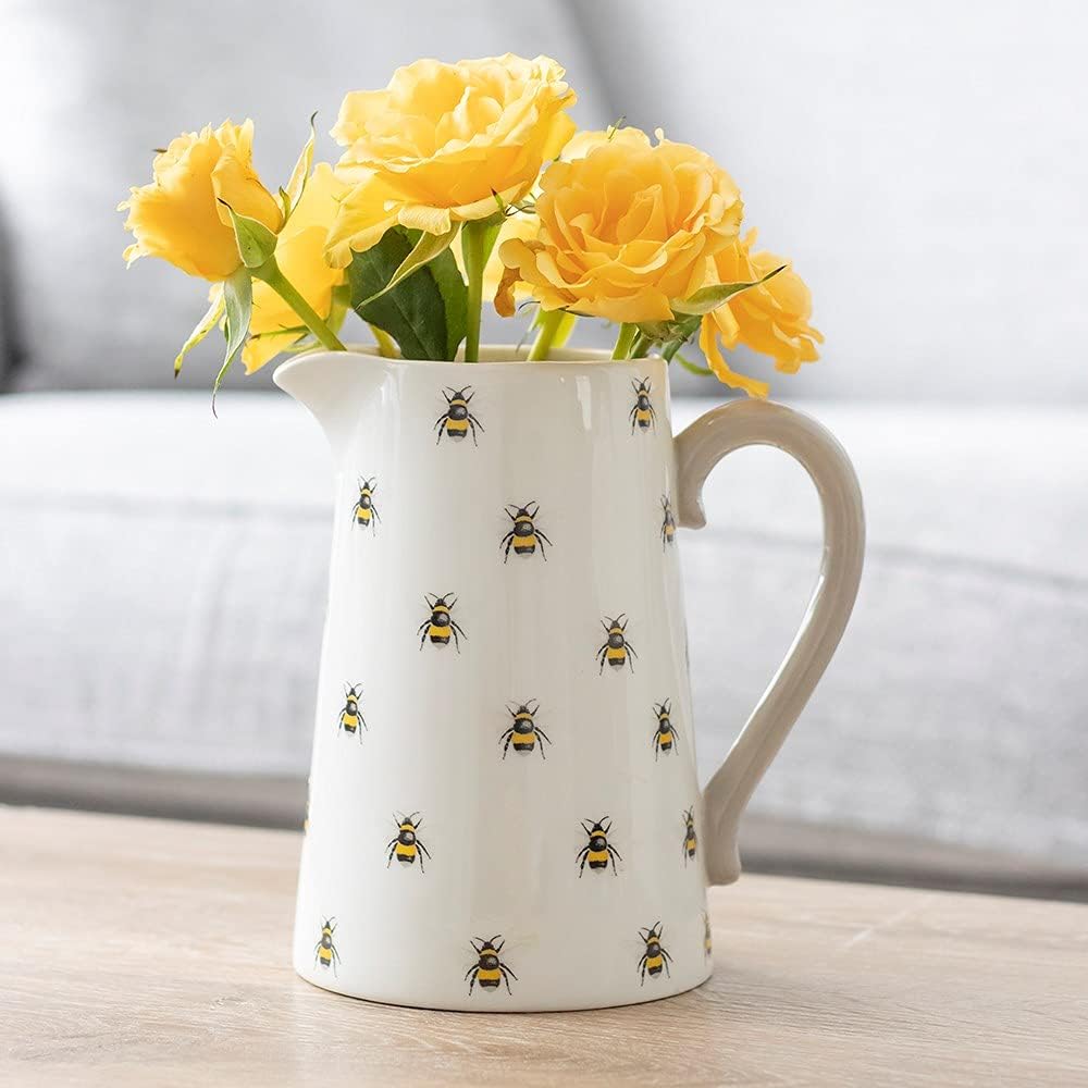 Green & White Flower Vase Pitcher Jug Vase Water Tight Decorative ...