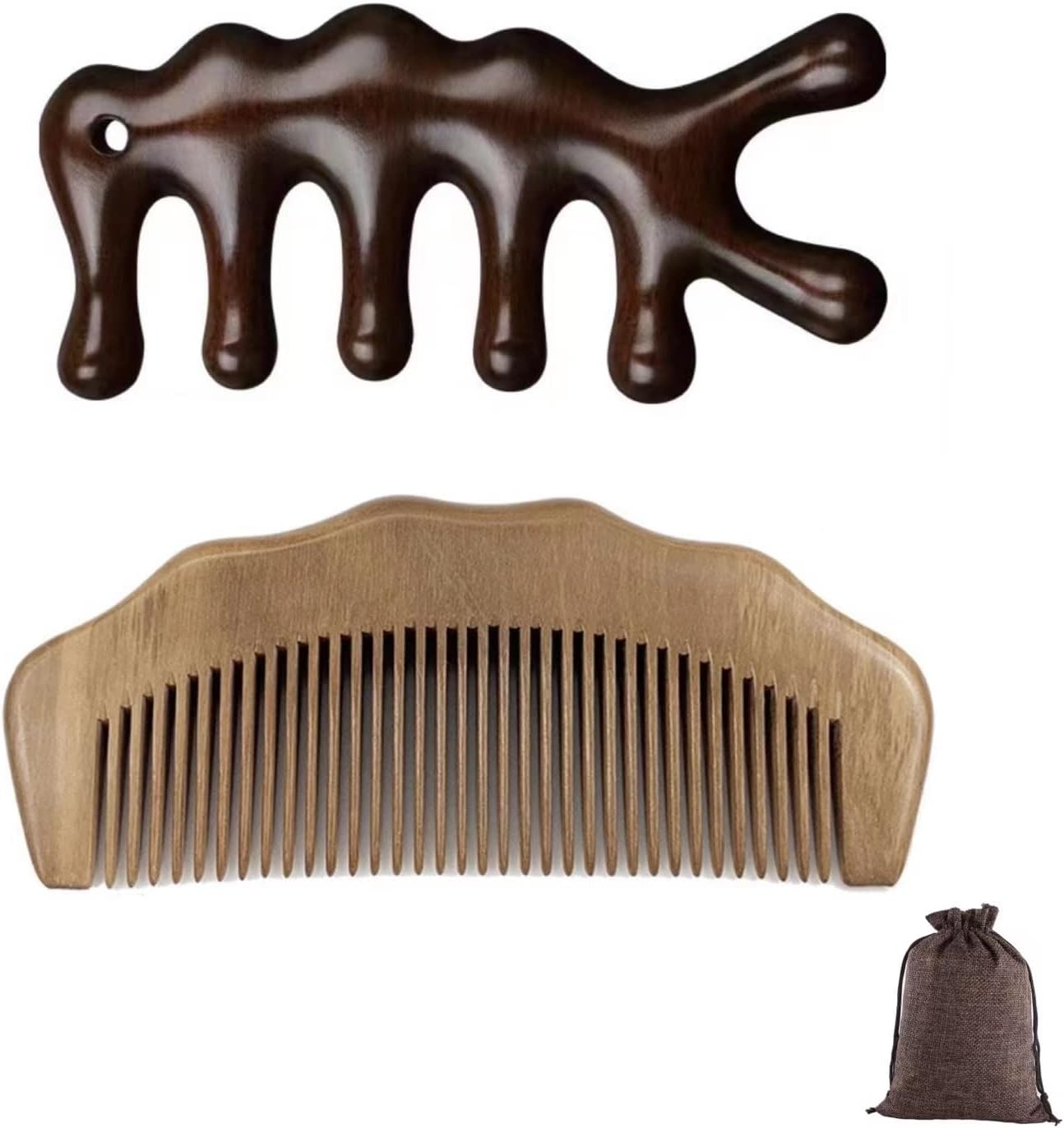 sanlusan 2 Pcs natural wooden comb,comb set, head Massage Comb,hair ...