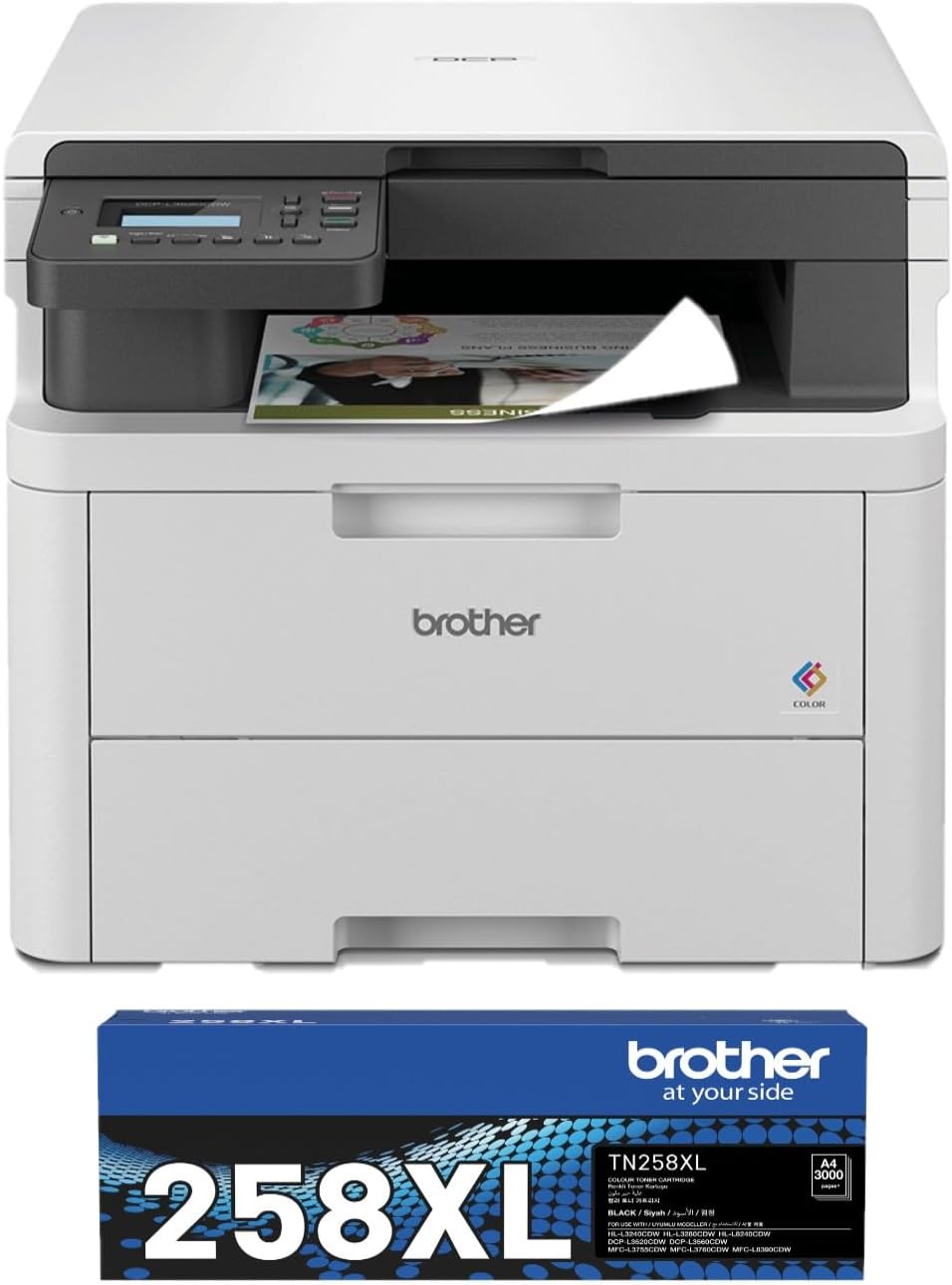 Brother DCP-L3520CDW Compact Colour Laser Printer with High Yield Black ...