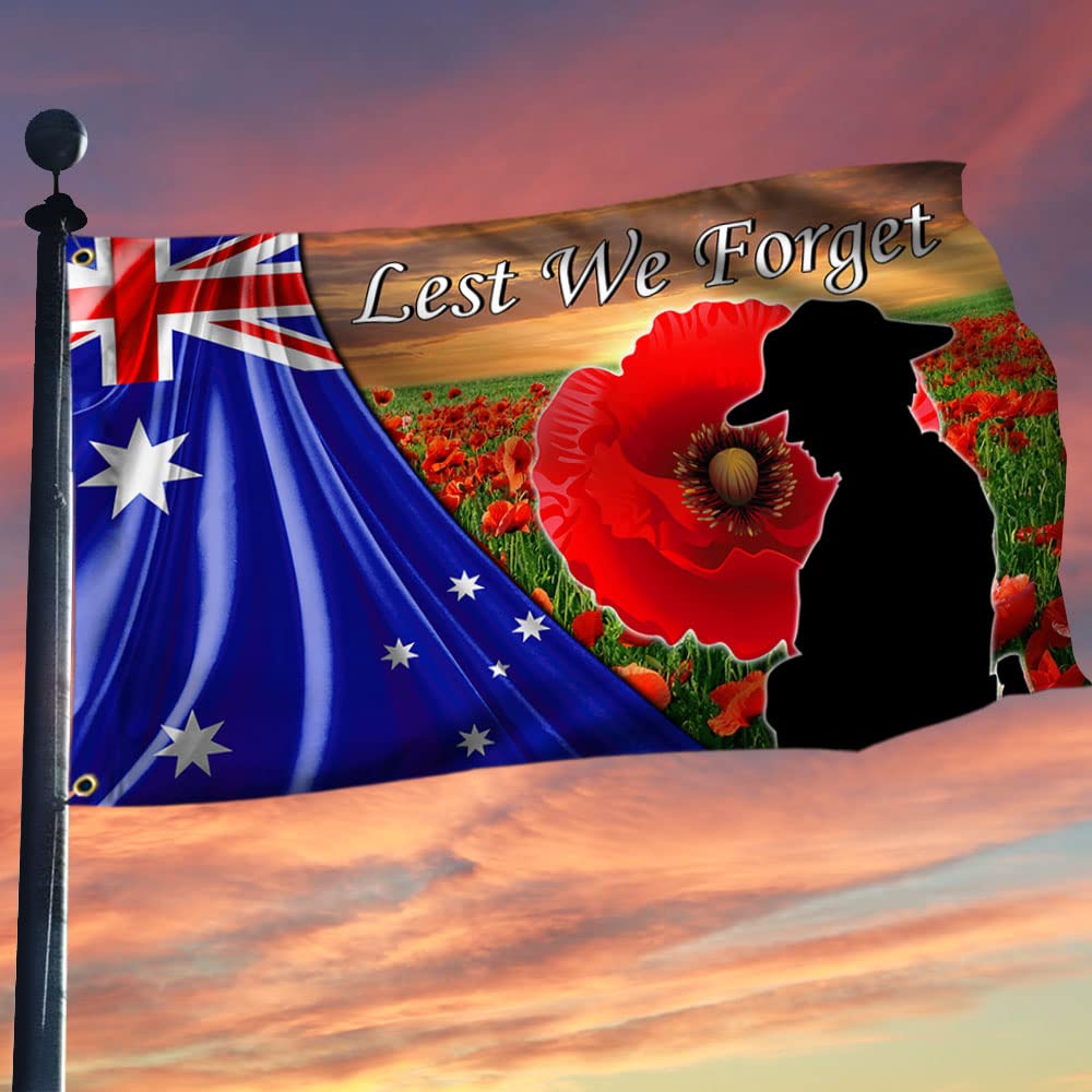 Australian Veteran Anzac Day Flag - Lest We Forget Poppy Flower Double ...
