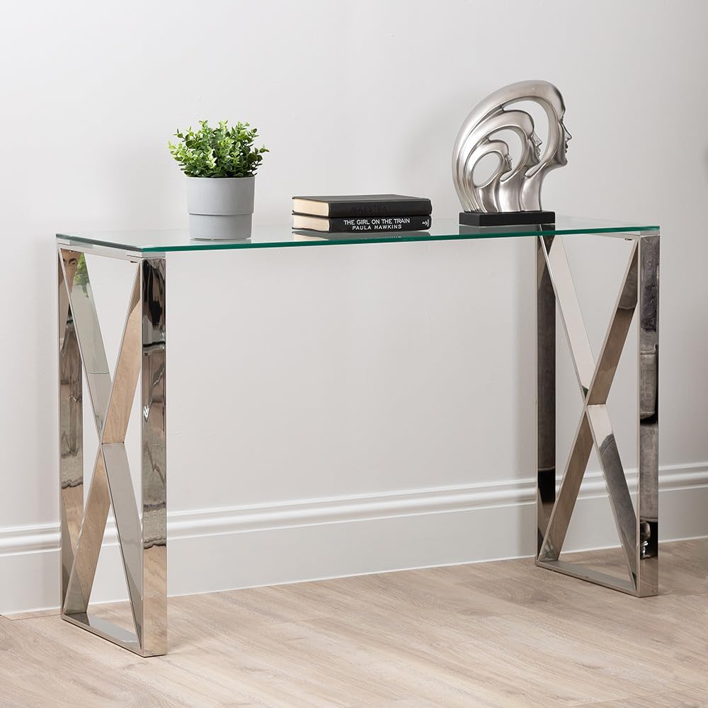 Charles Jacobs Clear Glass Console Table with Mirrored Finish Chrome ...