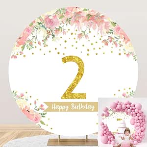 Amazon.com : OERJU Happy 2nd Birthday Round Backdrop Cover 2 Year Old ...