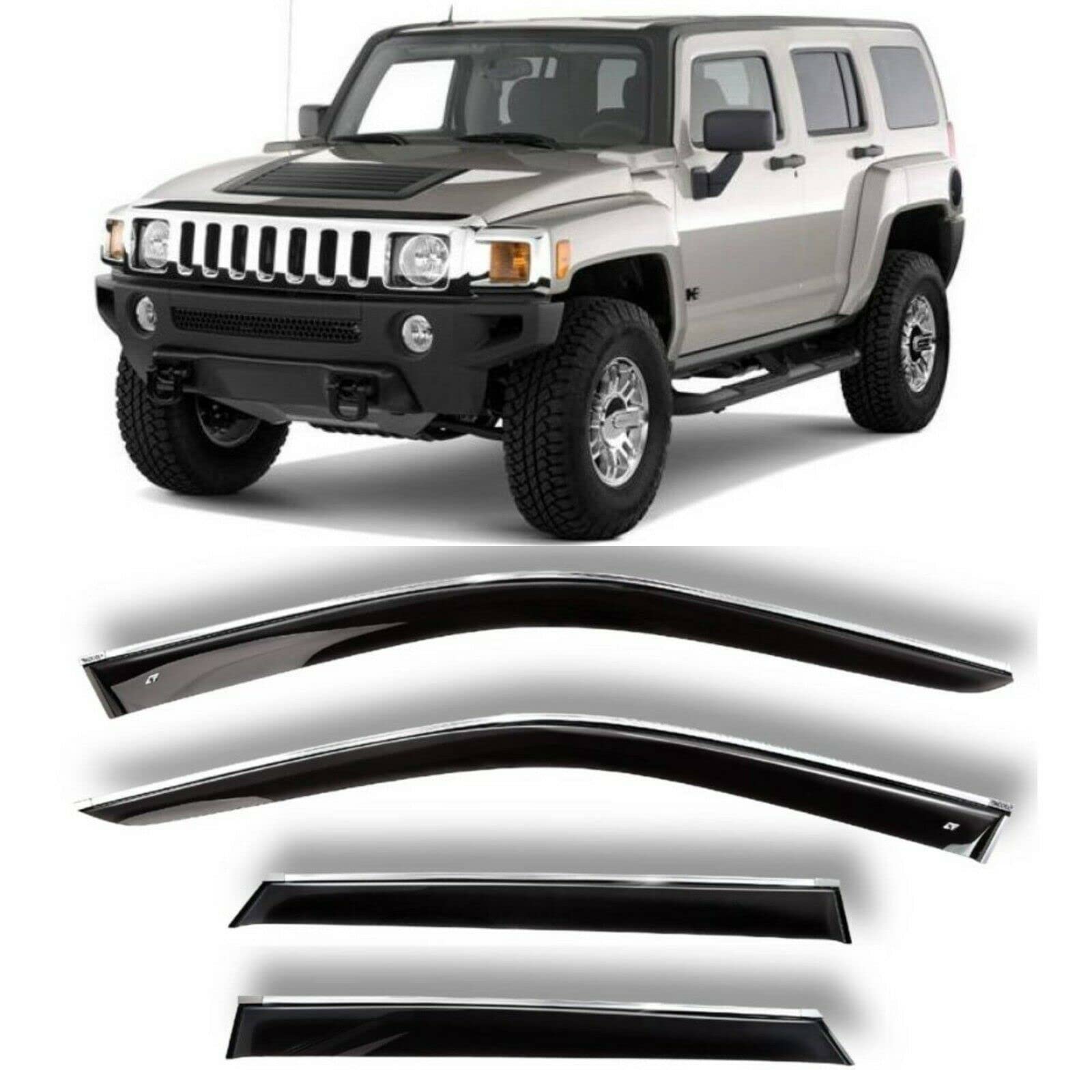 Chrome Window Deflector Set of 4-Pieces - Car Trim Side Vent Shades ...