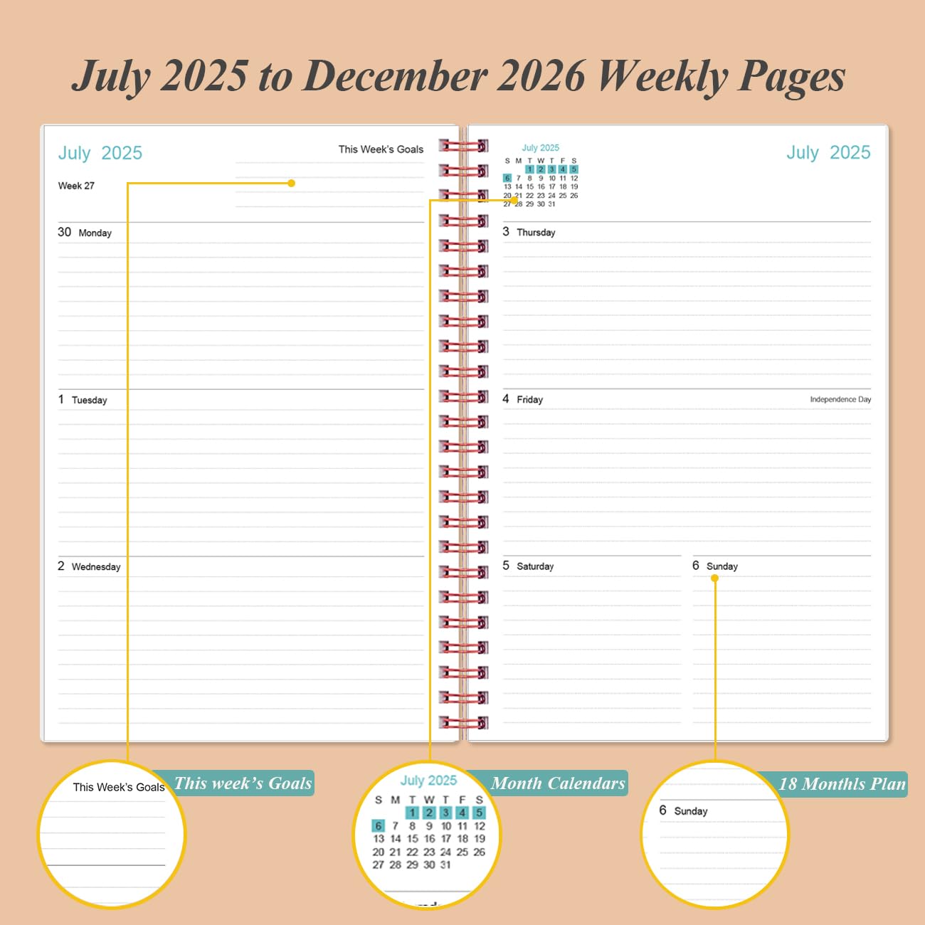 Snapklik.com : 2025-2026 Planner - 18 Months Weekly & Monthly Planner ...