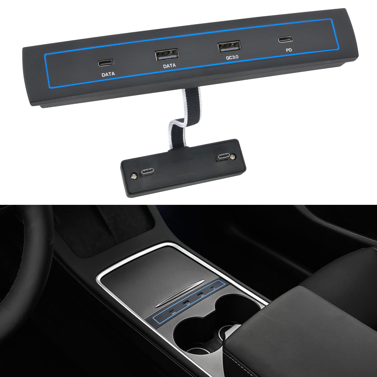 Buy RANSOTO USB Hub Station Adapter with LED Light Center Console ...