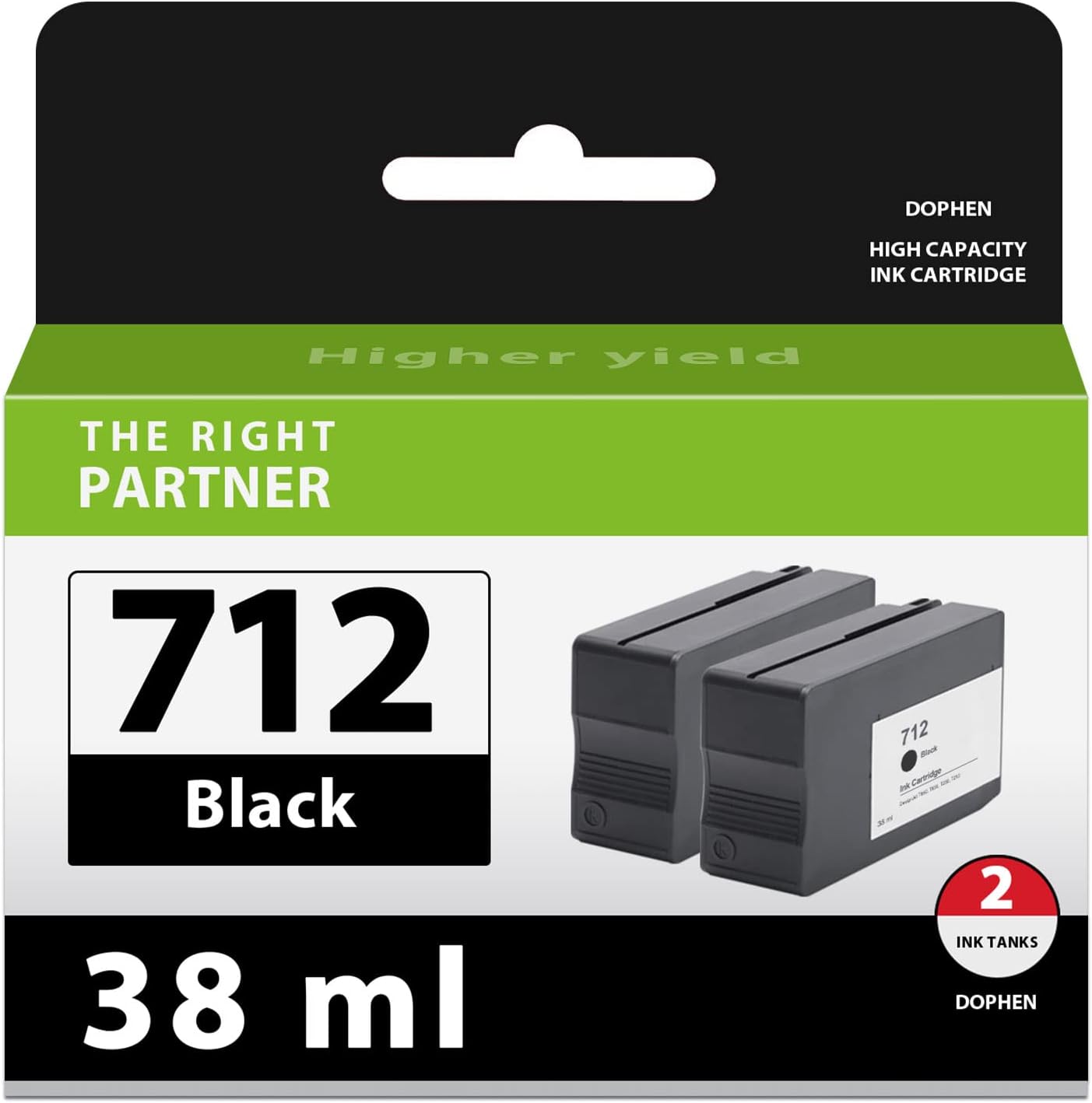 Amazon.com: 712 38-ml Black Ink Cartridges (2-Pack): Doen Compatible ...