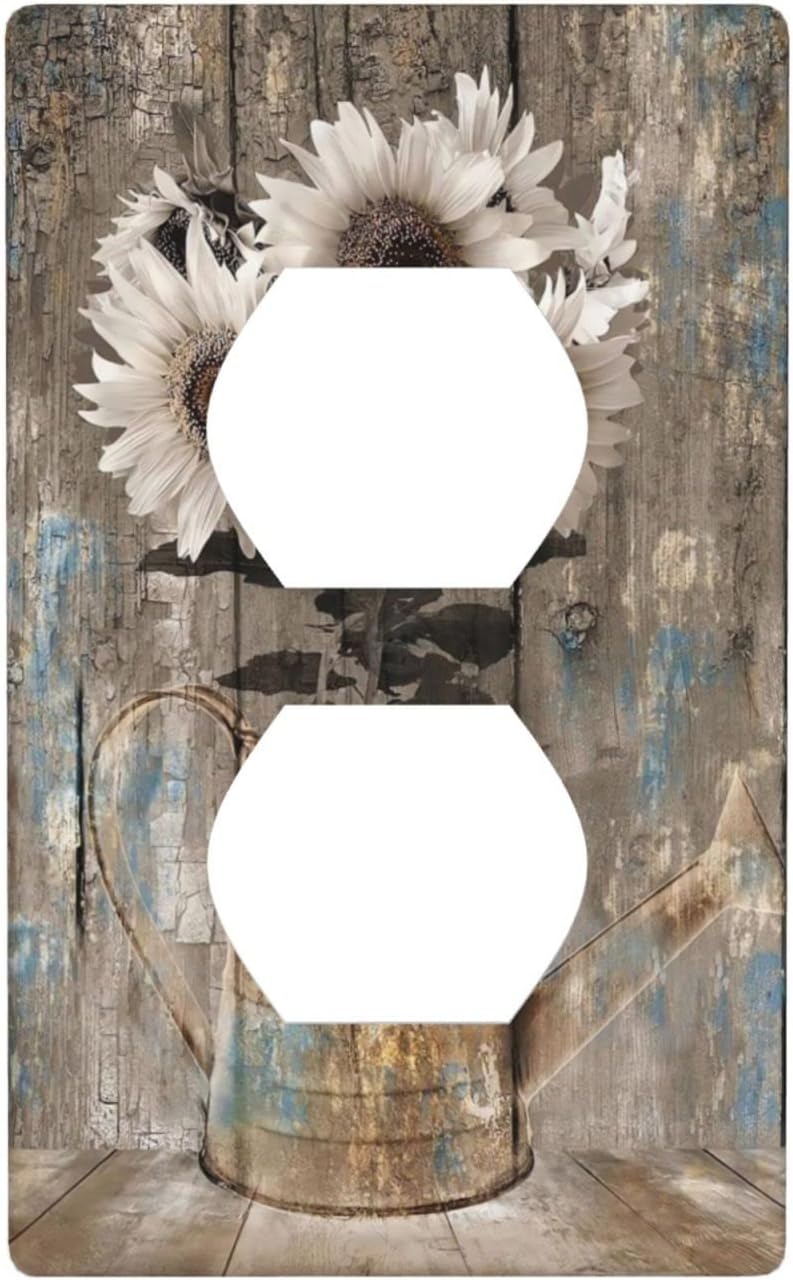 Amazon.com: Rustic Sunflower Wood Print Duplex Outlet Covers Light ...