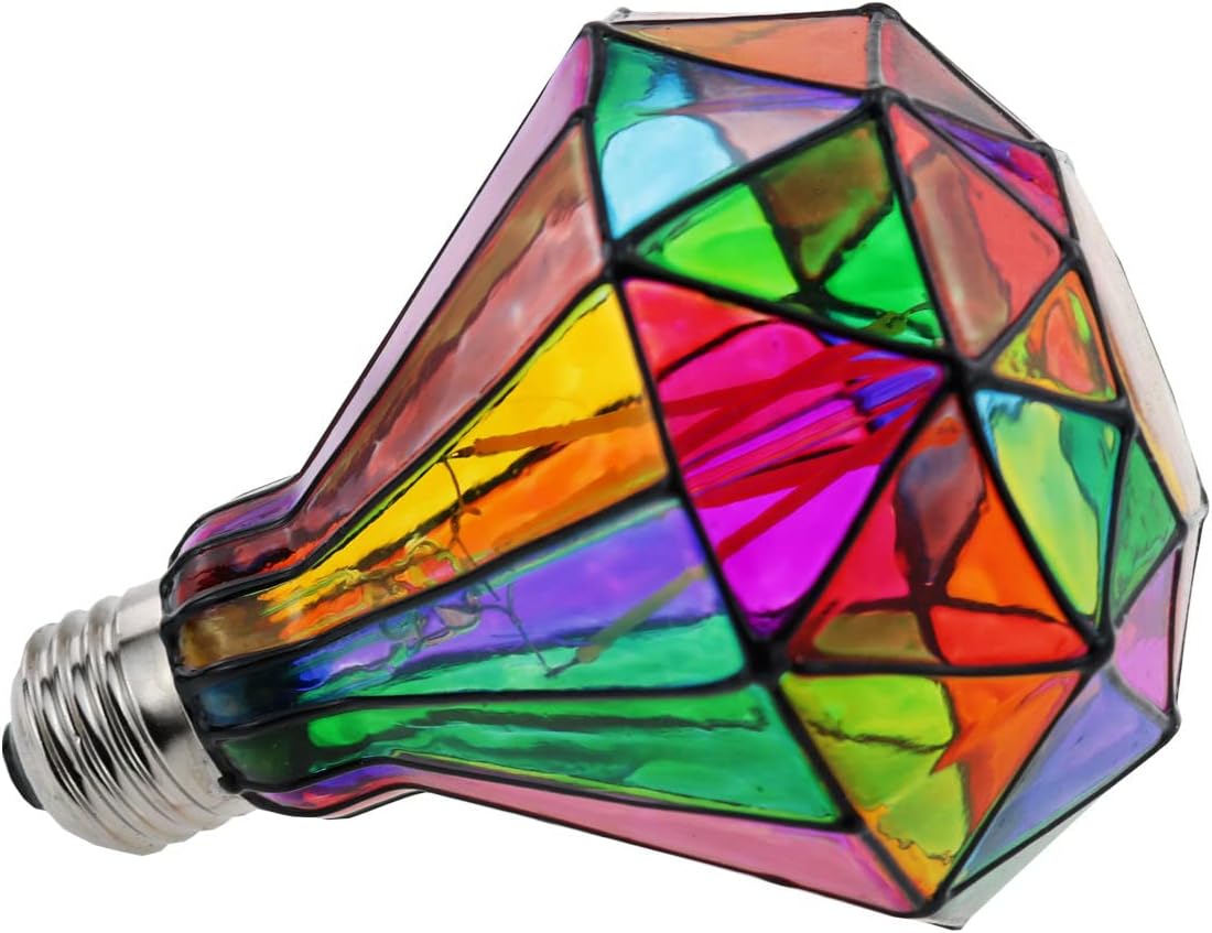 Greeogin Dimmable Stained Glass LED Light Bulb,Diamond Shape LED Bulb ...