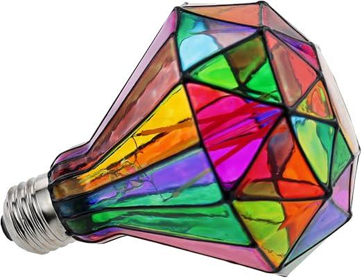 Greeogin Dimmable Stained Glass LED Light Bulb,Diamond Shape LED Bulb ...