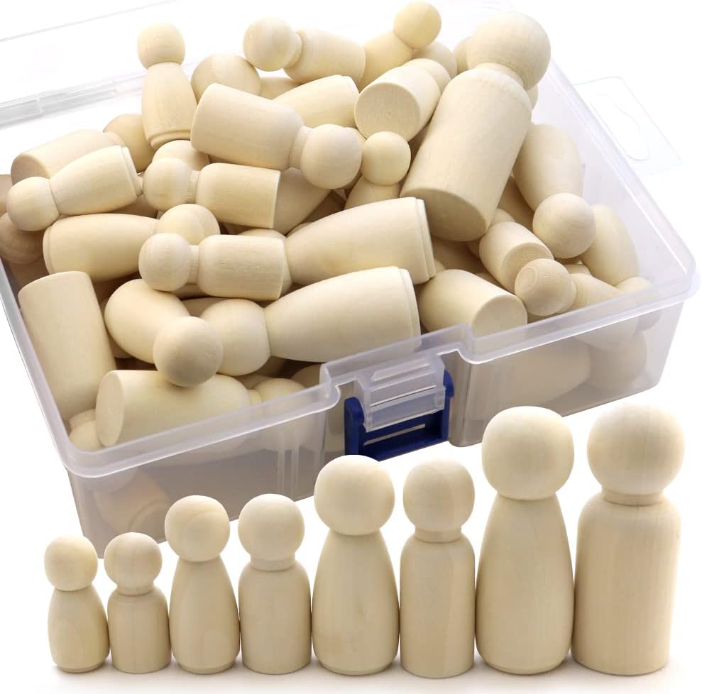 Amazon.com: ZEONHAK 120 Pack Natural Unfinished Wooden Peg Dolls ...