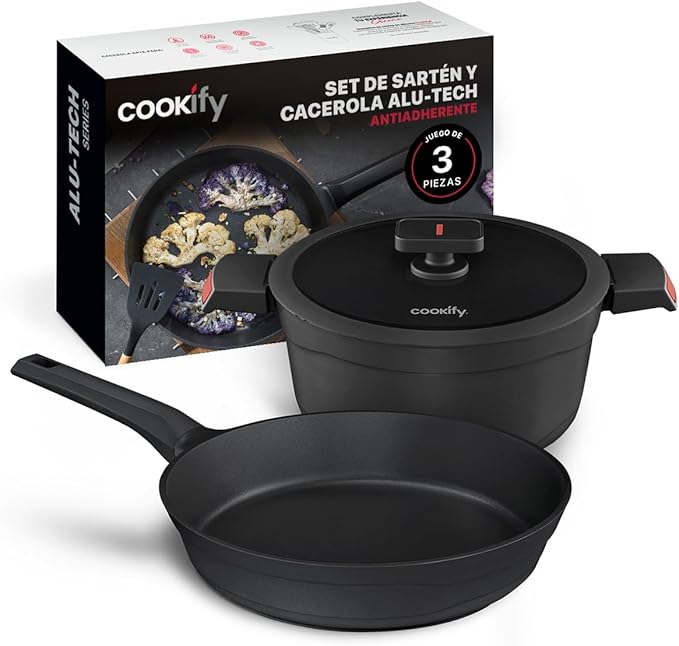 Cookify Set de Sarten y Cacerola de Aluminio con Revestimiento Antiadherente para todo tipo de ...