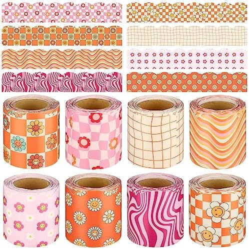 Amazon.com: Whaline 82Ft Boho Bulletin Board Borders Retro Groovy 70s ...