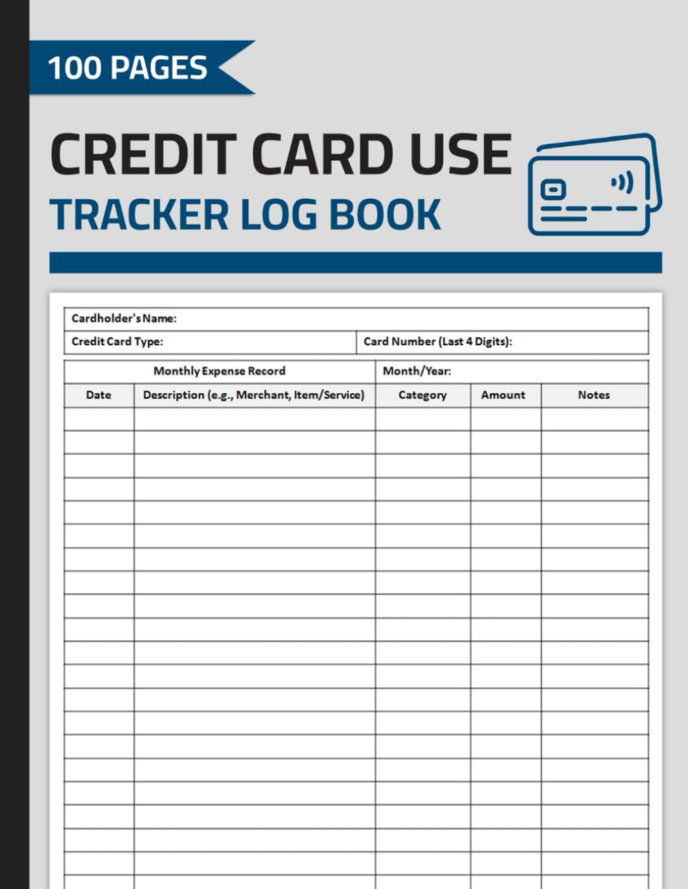 Credit Card Use Tracker Log Book: Monthly Credit Card Usage Logbook ...