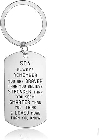 Son Keychain From Mom Inspirational Keychain Always Remember You are Braver Than You Believe Son ...