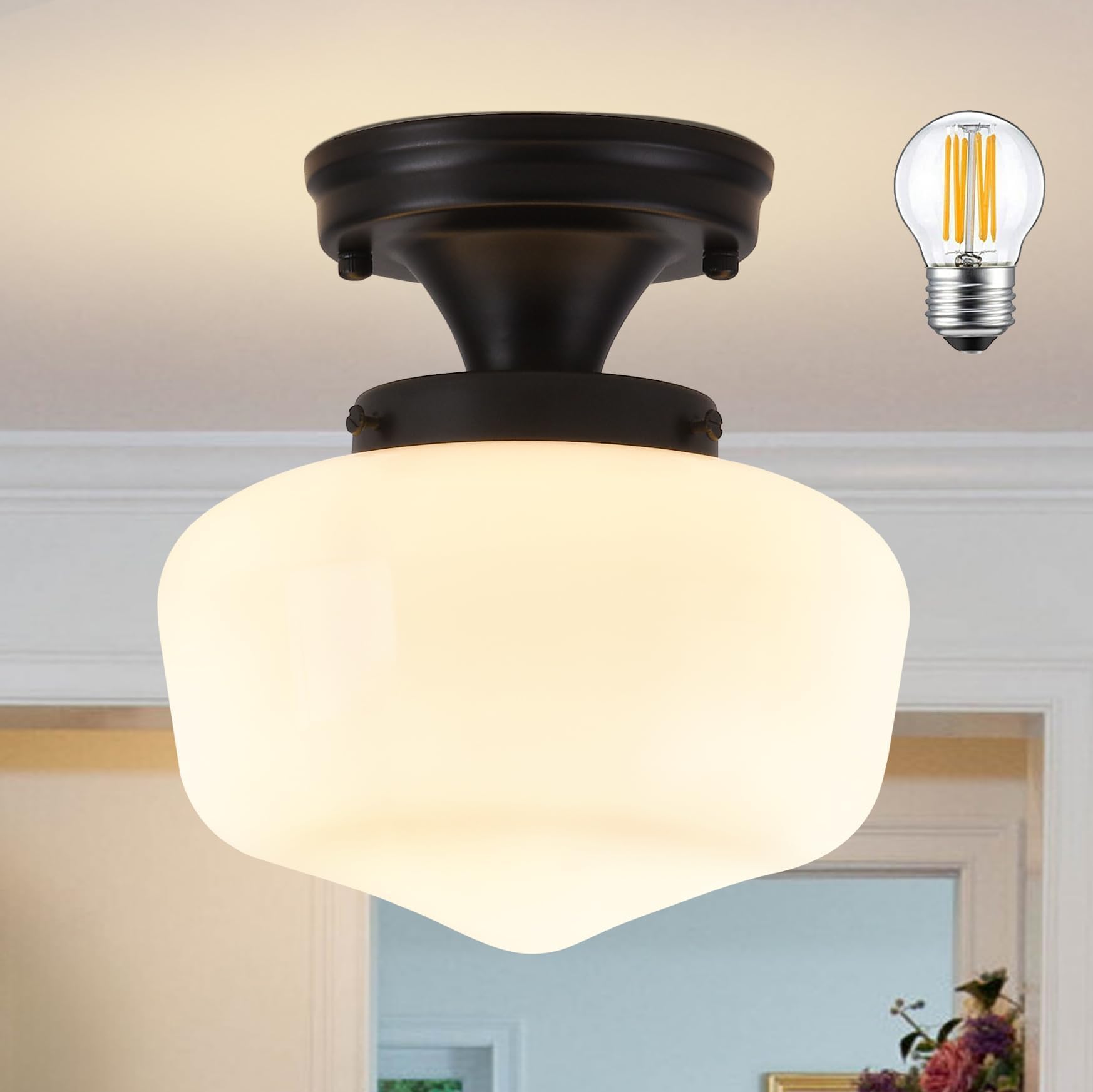 Intermediate Schoolhouse Semi Flush Light