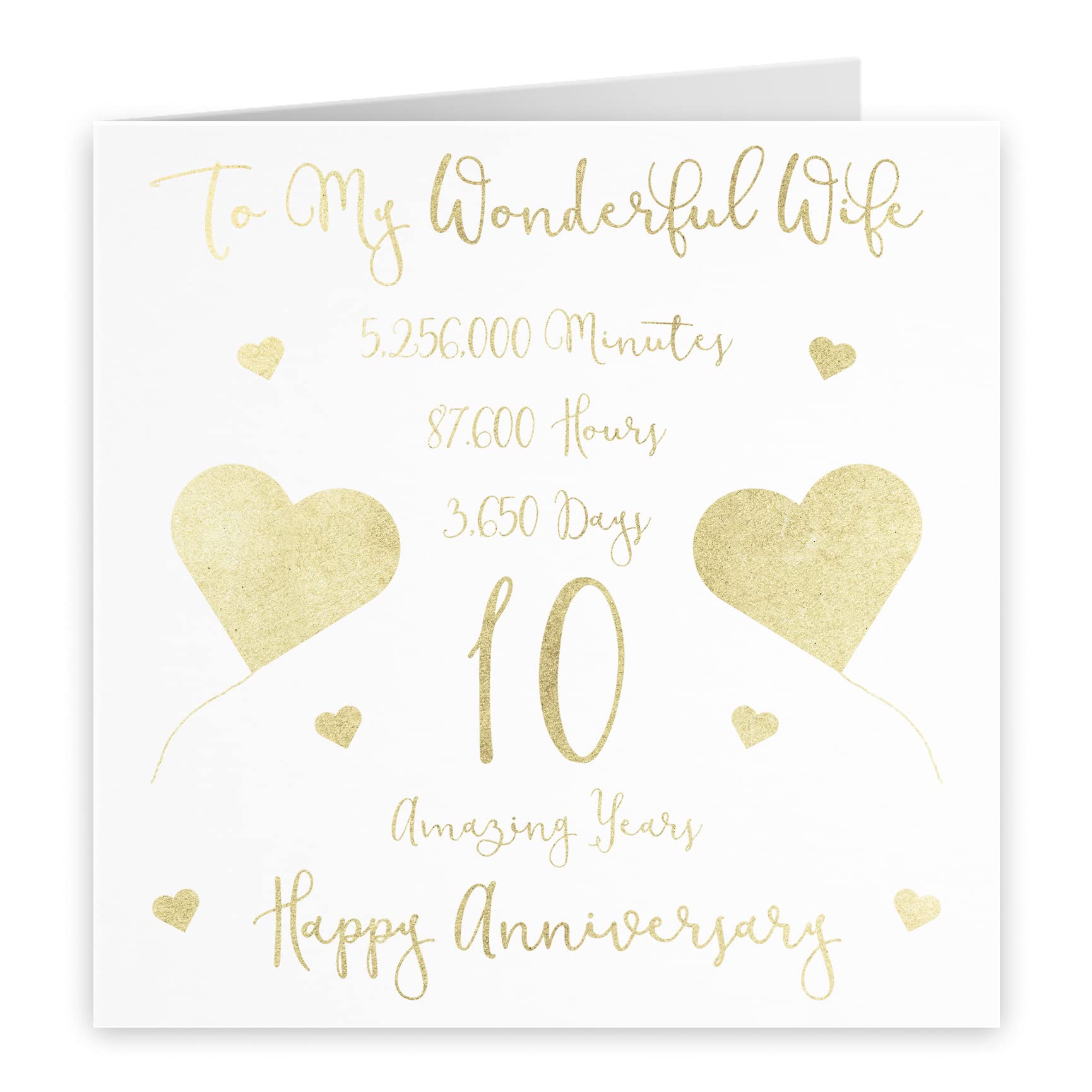 Hunts England – Wife 10th Wedding Anniversary Card – Gold Foil – To My ...