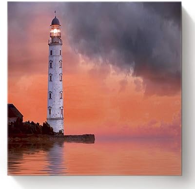 Amazon.com: LED Lighted Coastal Lighthouse Home with Sunset Canvas Wall ...