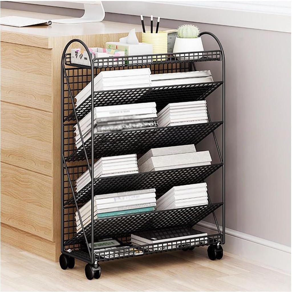Portable Bookshelf Large Capacity 6 Tier Metal Magazine Holder with ...