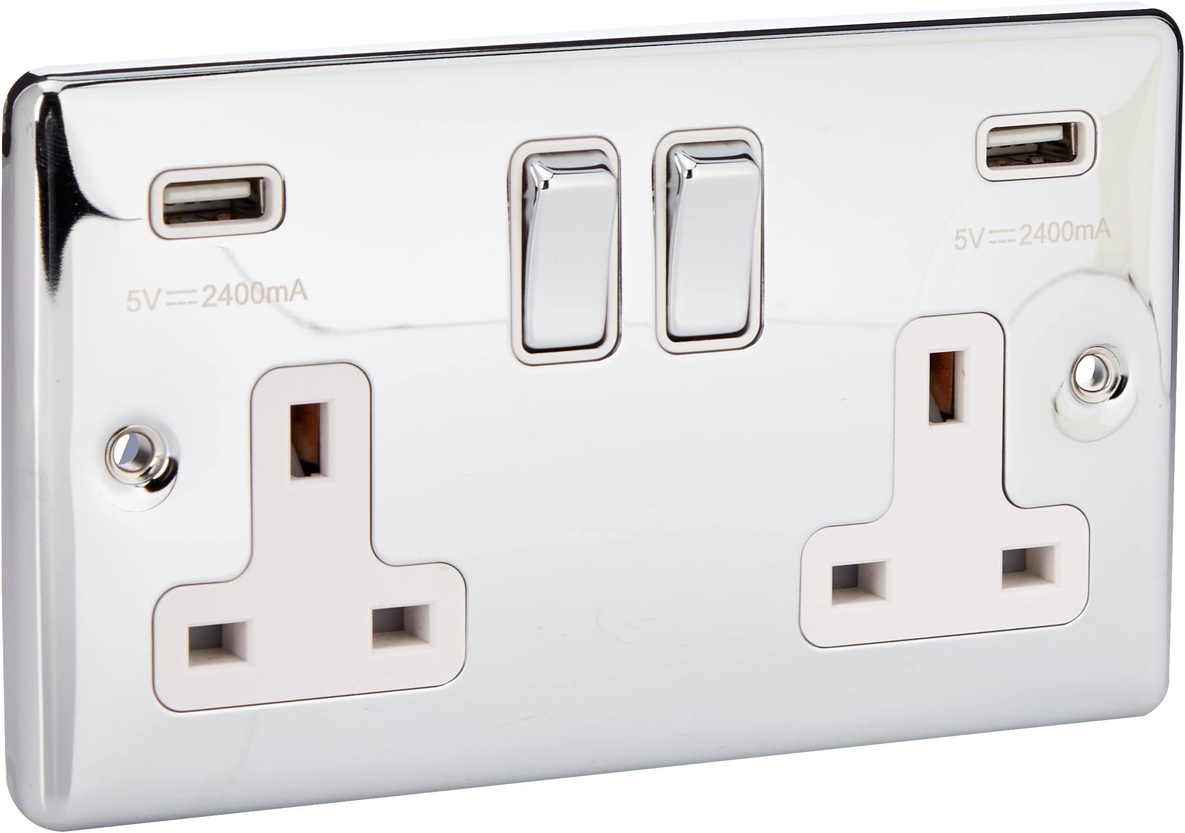 Socket 2 Gang - Polished Chrome - Classic - White Insert Plastic Switch ...
