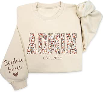 Amazon.com: HHLYN14 Personalized Admin Sweatshirt, Custom Floral Letter ...