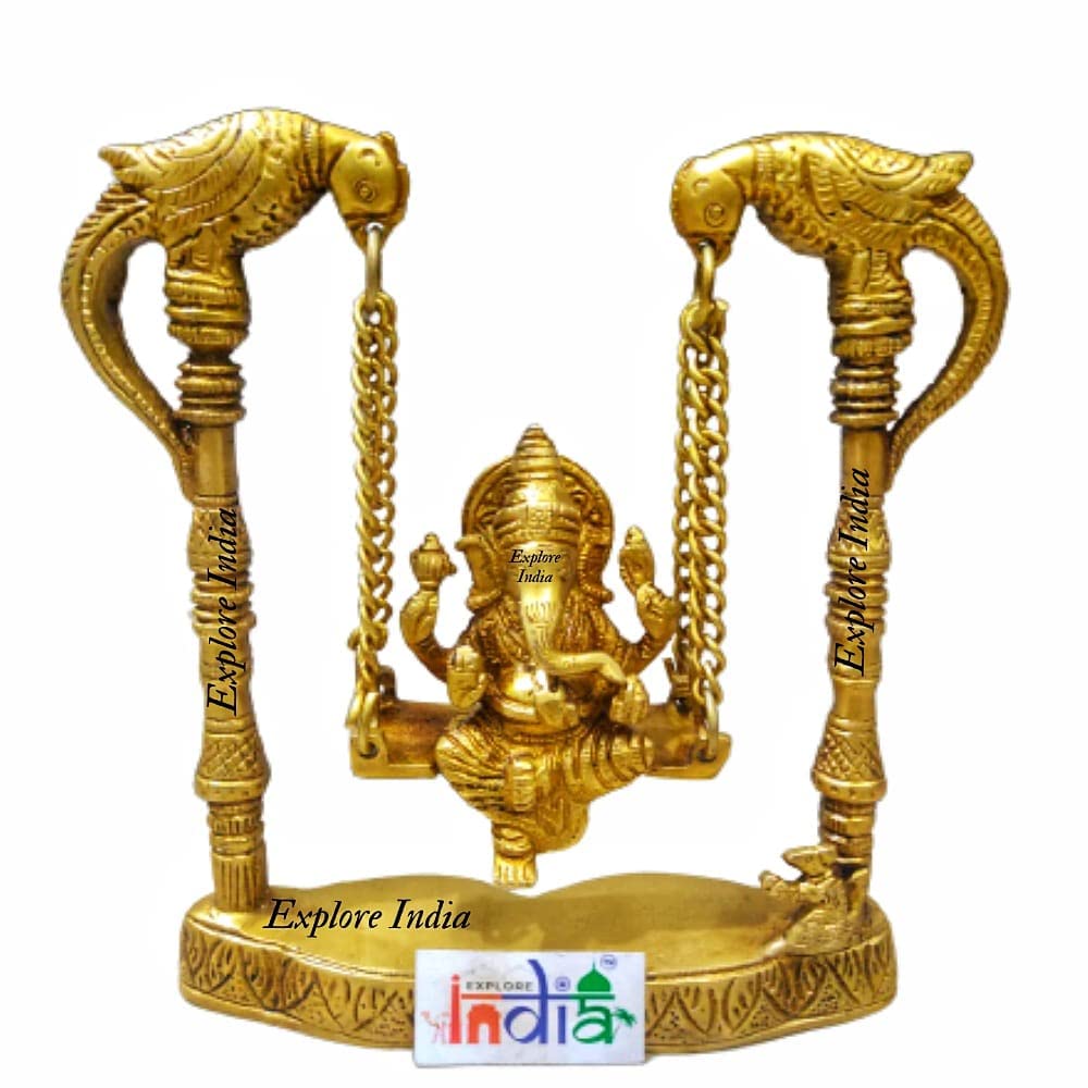 Buy Brass Lord Ganesha - Pillayar Peacock Design Jhoola Statue in ...