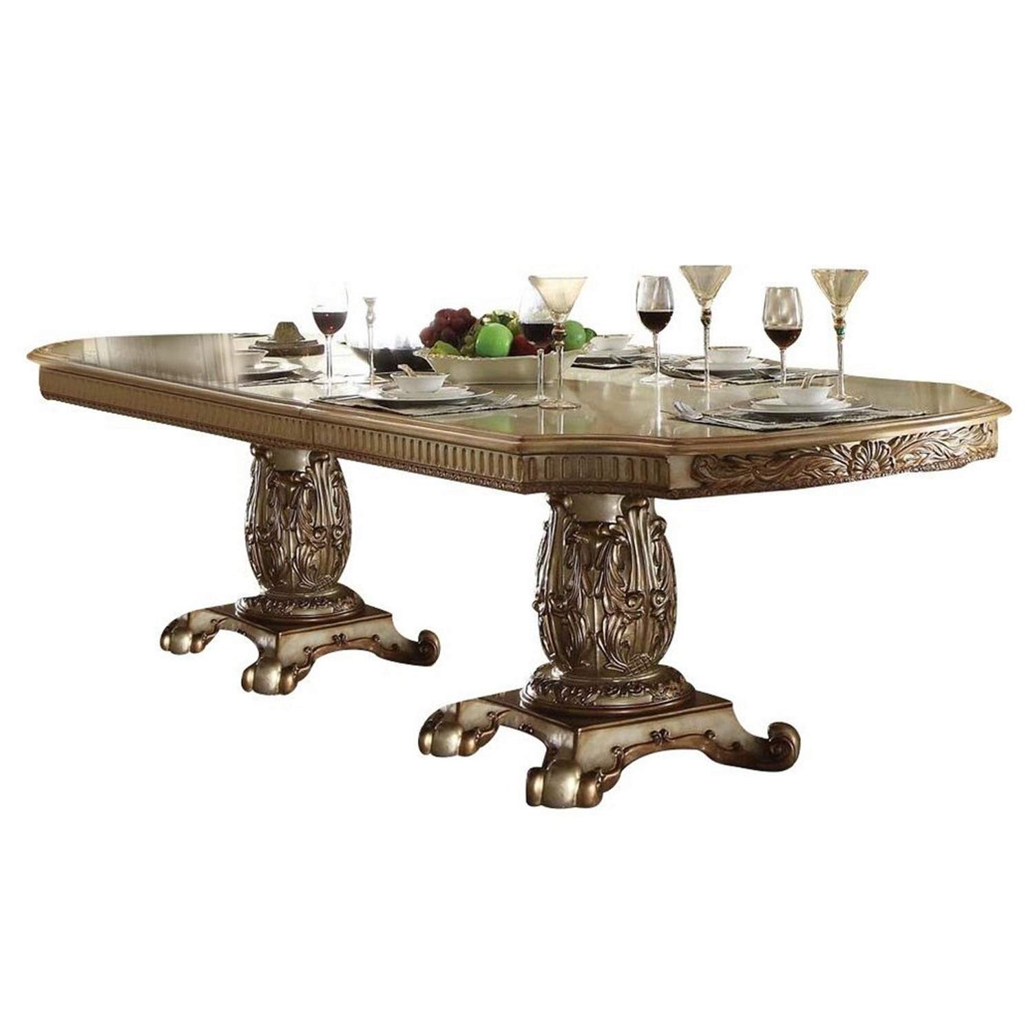Amazon.com - ACME Vendome Dining Table w/Double Pedestal - Gold Patina ...