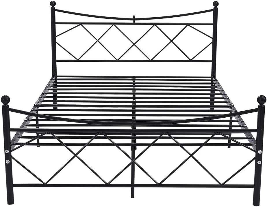 Home Source Slatted Bedframe, Powder Coated Matt Dark Grey Metal Frame ...
