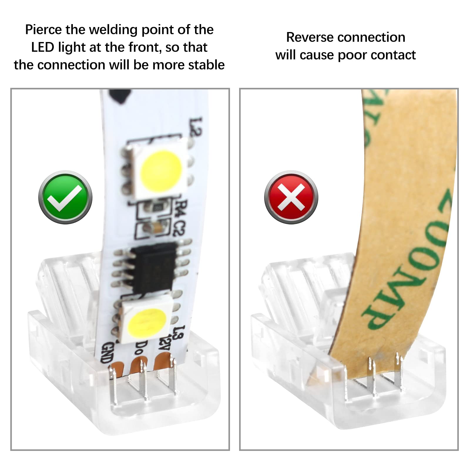 Snapklik.com : 3 Pin LED Strip Connector Kit, 5pcs 10mm Strip To Wire ...