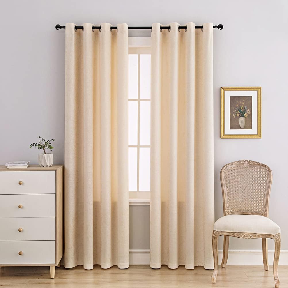 Amazon.com: ELKCA Beige Double-Sided Chenille Curtains for Living Room ...