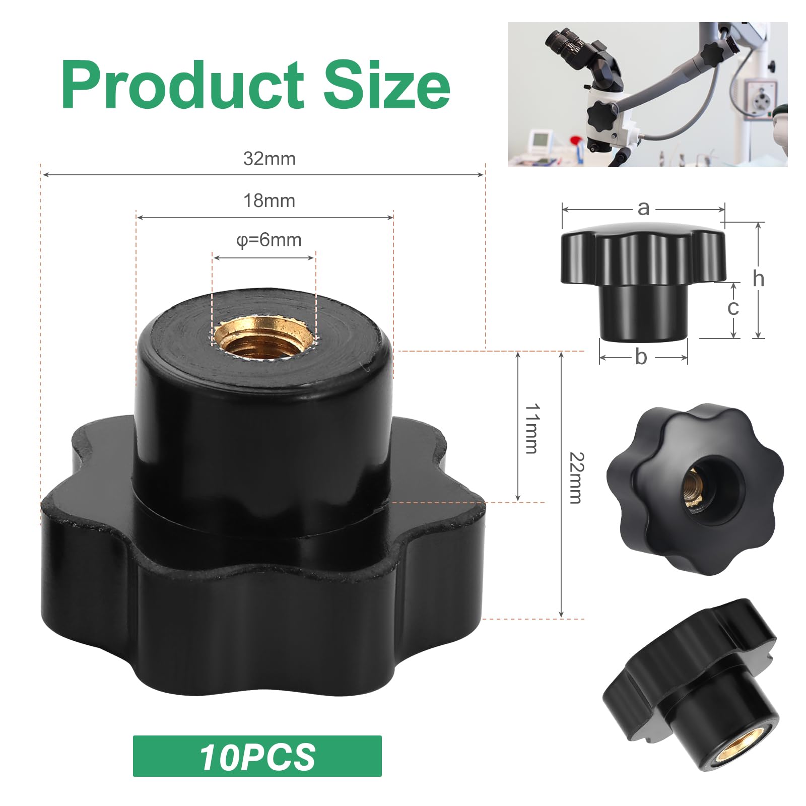 Snapklik.com : OCR 10Pcs 7 Star Through Hole Knob M6 Knurled Thread ...