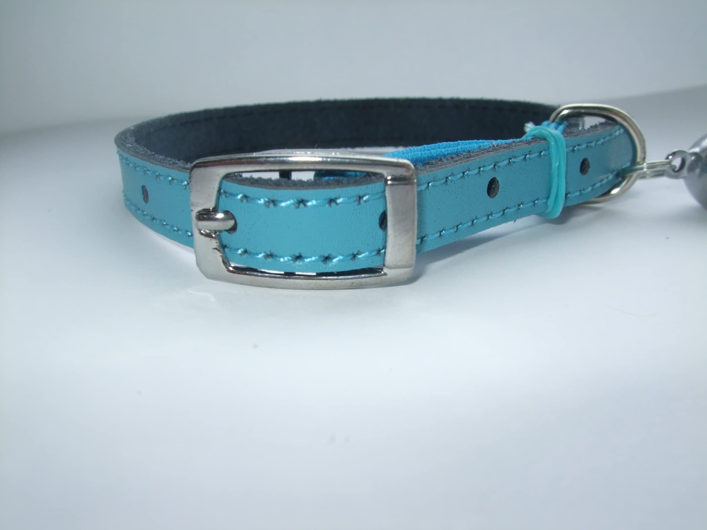 JK Cat Collar Real Leather with Safety Elastic, Bell, Available (Blue ...