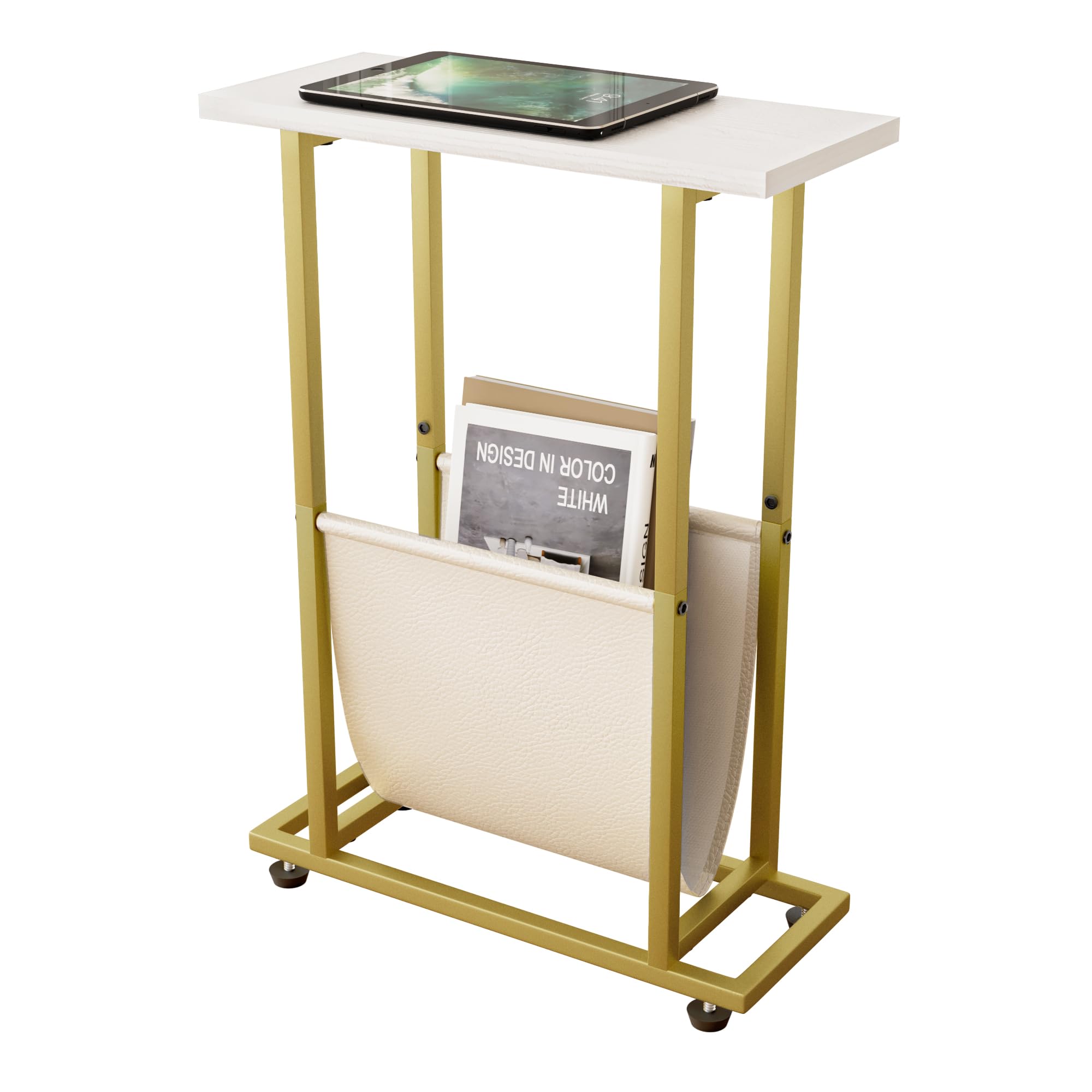 Amazon.com: Narrow Side Table with PU Leather Magazine Holder Modern ...
