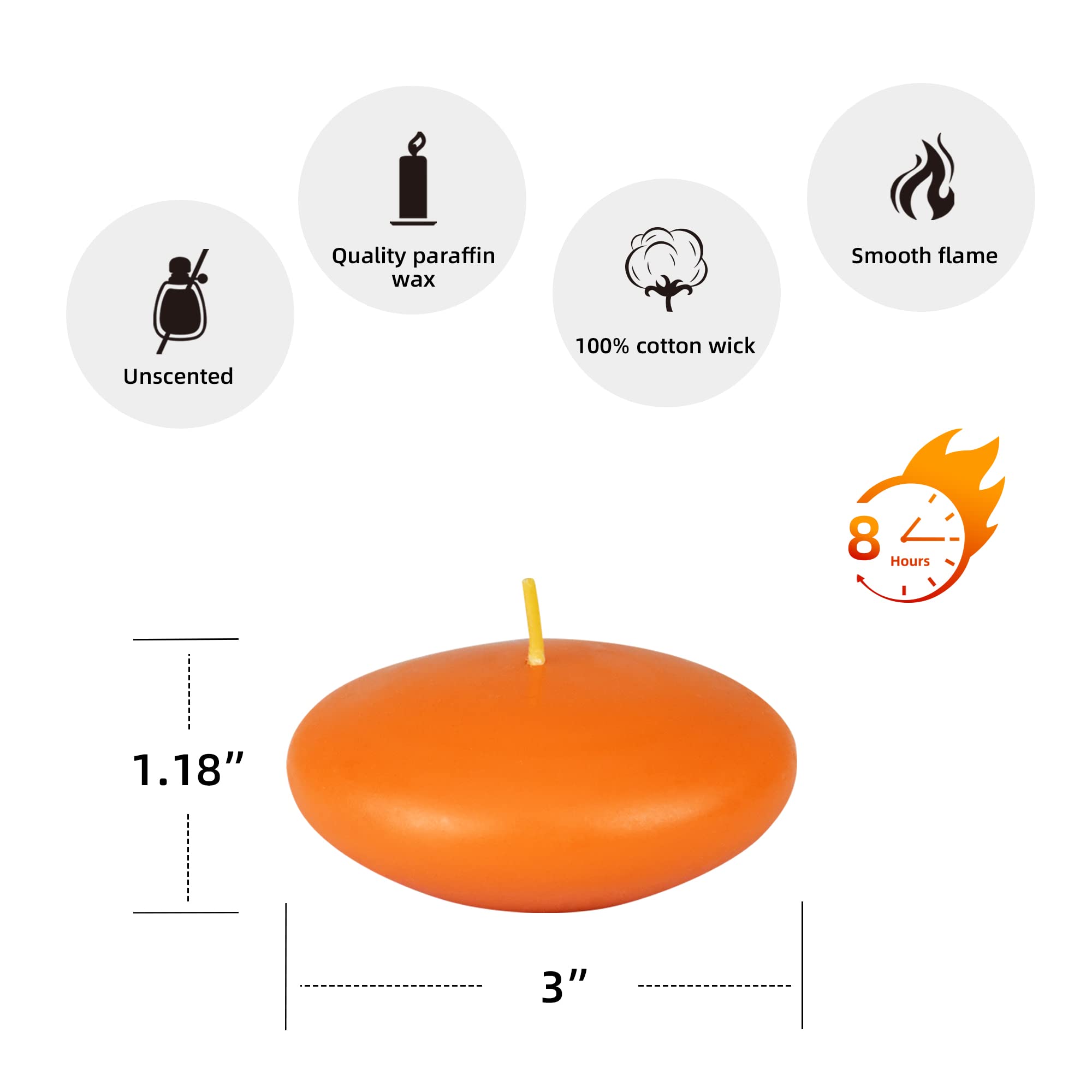 Orange Candles Zest Candle 12-Piece s, 3-Inch, Orange Floating Candle